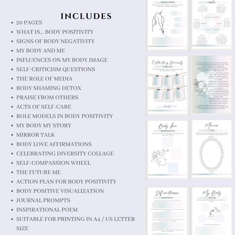 Body Image Therapy Body Positivity Workbook Body Image Confidence ...