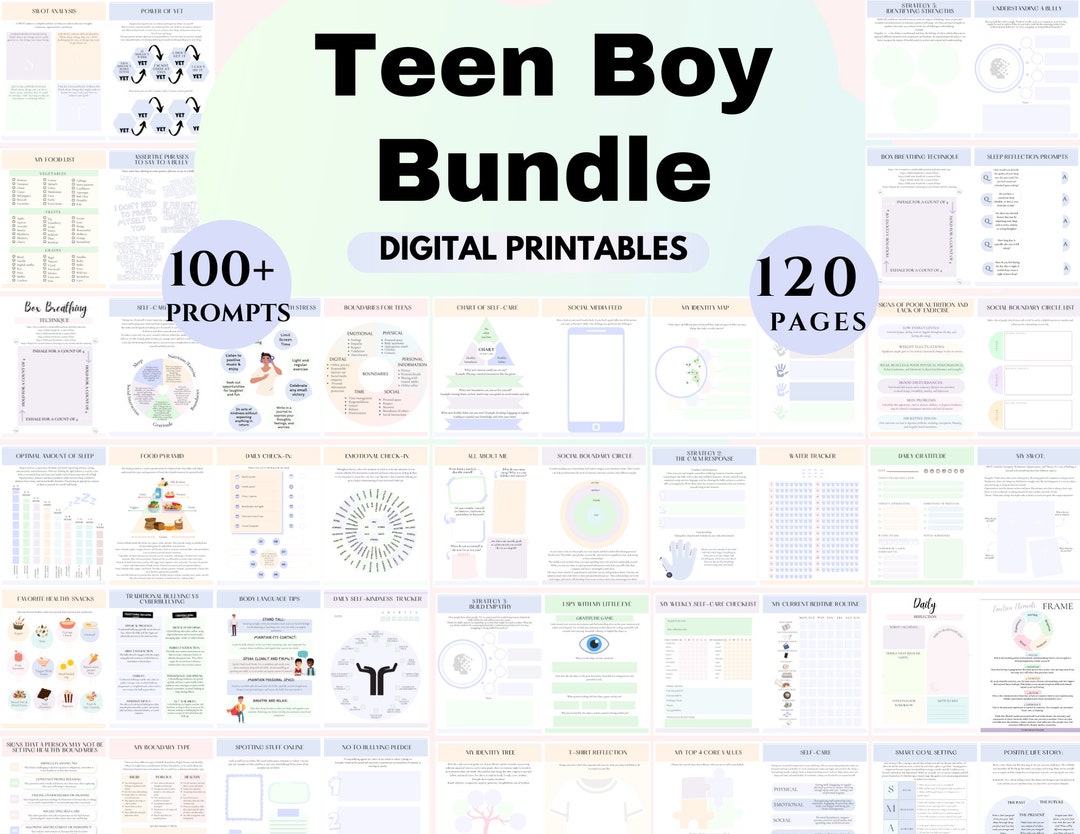 Teen Boy Bundle Coping Skills Teen Gift Digital Journals Kids Worksheet ...
