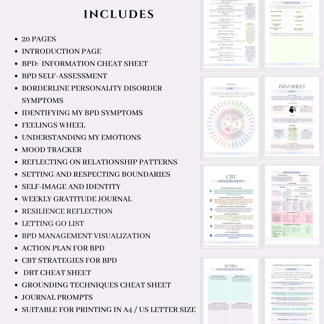 Borderline Personality Disorder Therapy Worksheets BPD Journal Coping ...