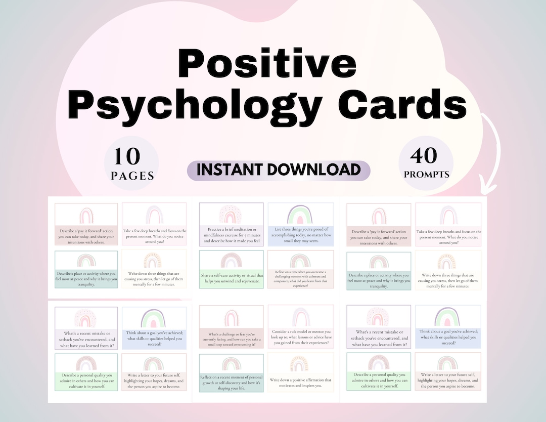 Positive Psychology Journal Prompt Cards Growth Self-care Mindset ...