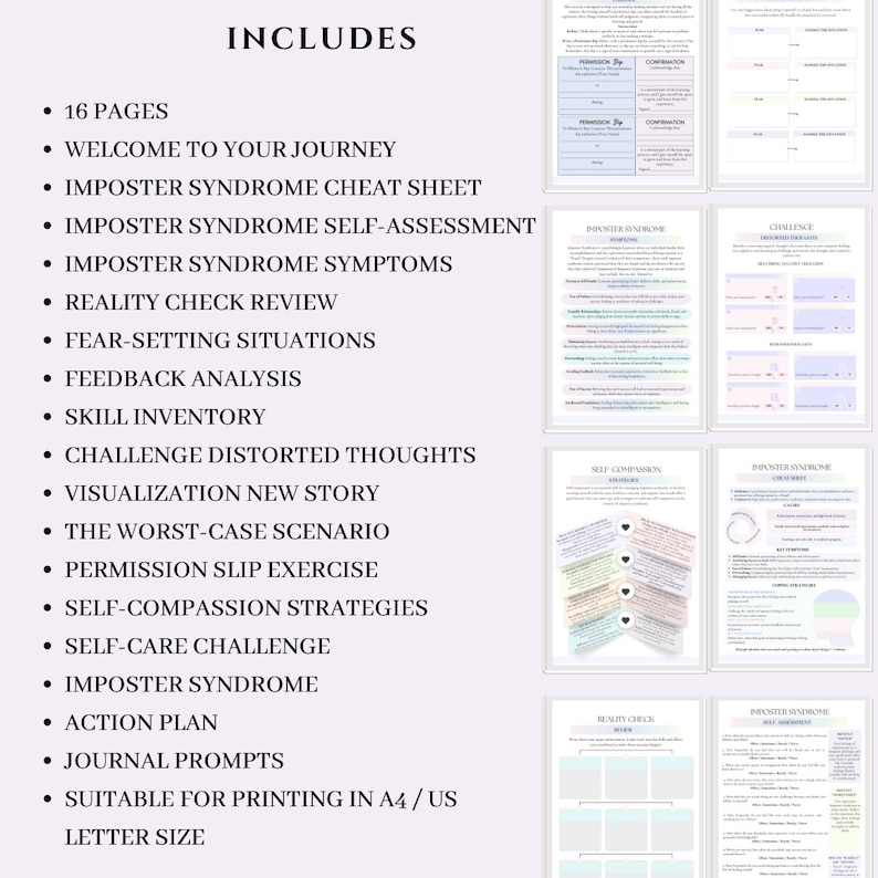 Imposter Syndrome Therapy Worksheets Acceptance and Commitment Journal ...