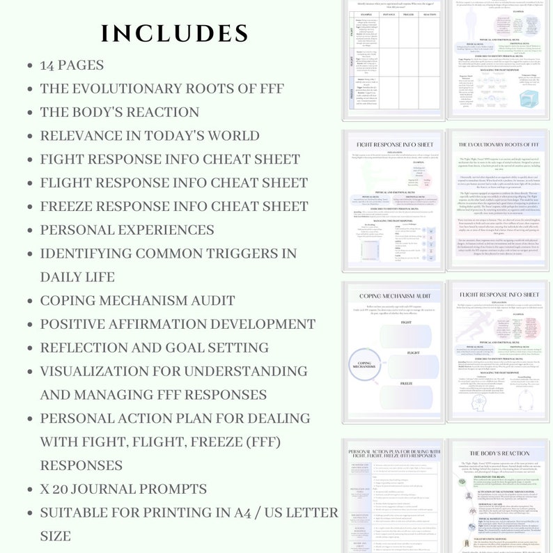 Fight Flight Freeze Workbook FFF Worksheets Self Awareness Journal ...