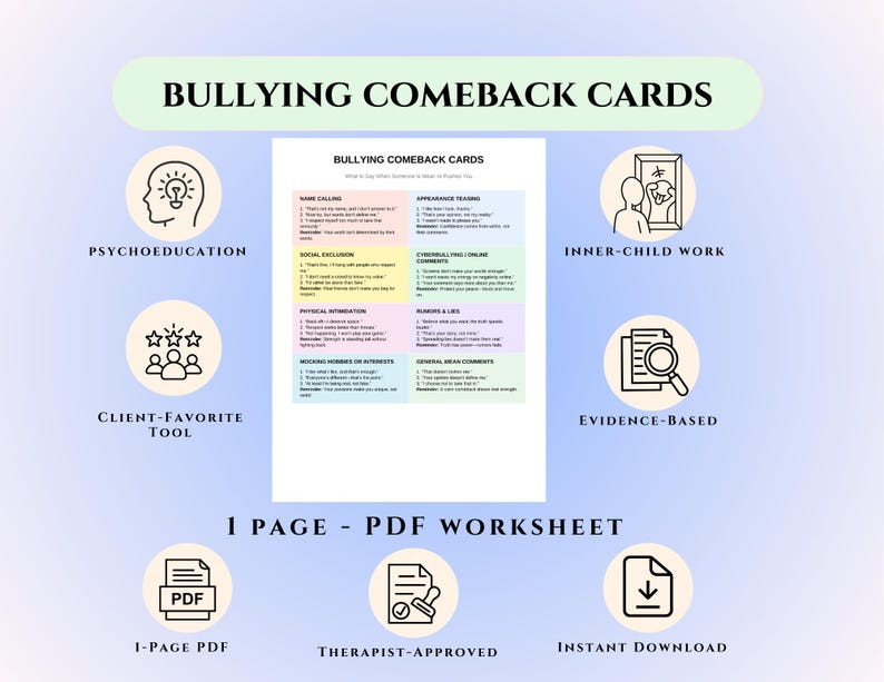 Teen Bullying Comeback Cards Instant Download PDF Anti-bullying ...