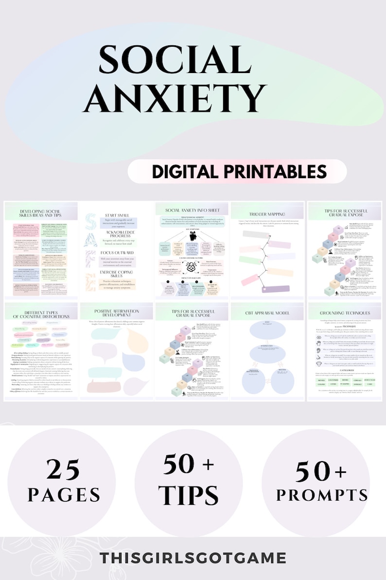 Social Anxiety Workbook CBT Therapy Worksheets SAD Behavioral Therapy Journal Communication ...
