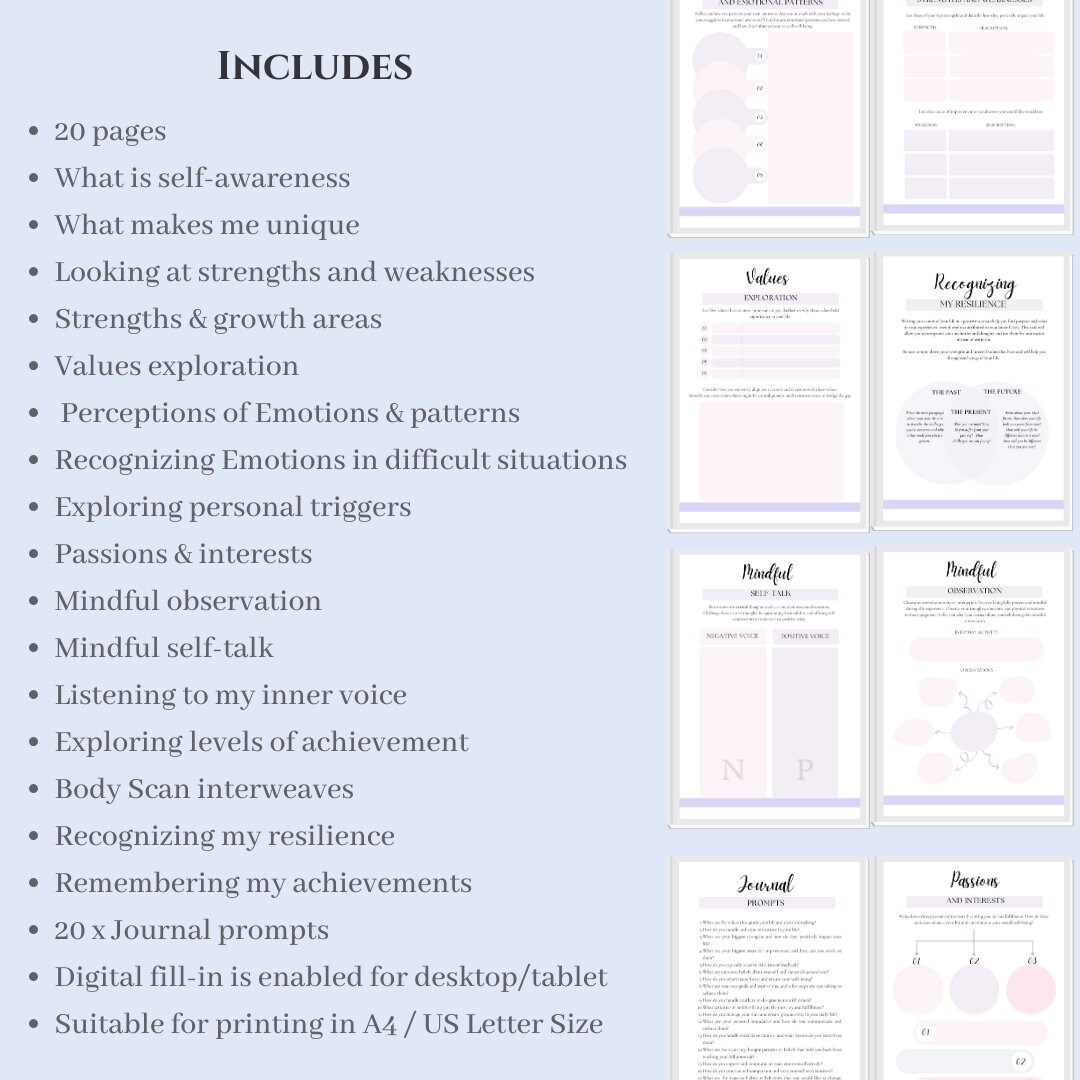 Self Awareness Journal Self-reflection Prompts Personal Growth ...