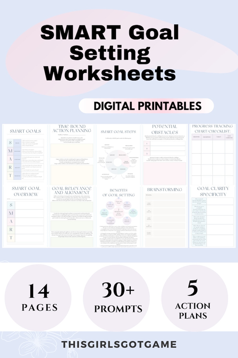 SMART Goal Setting Worksheets Goal Planner Smart Goals Goal Journal ...