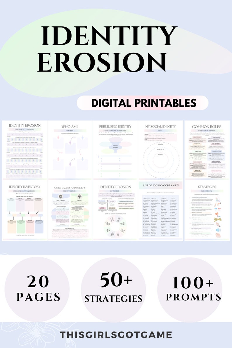 Identity Erosion Therapy Worksheets Therapist Tools Shame Journal Self ...