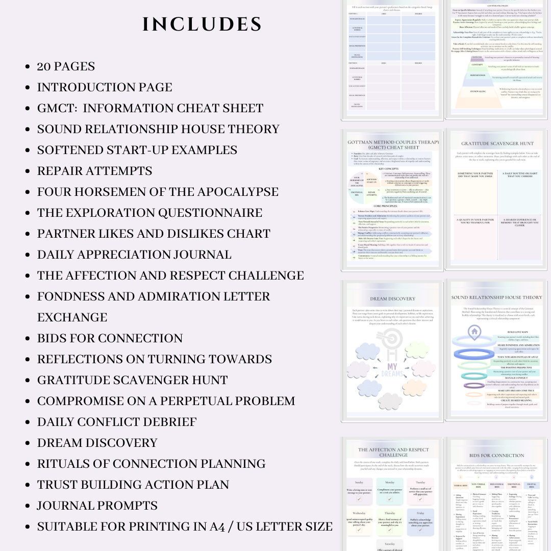 Couples Therapy Worksheets Gottman Method Psychology Marriage ...