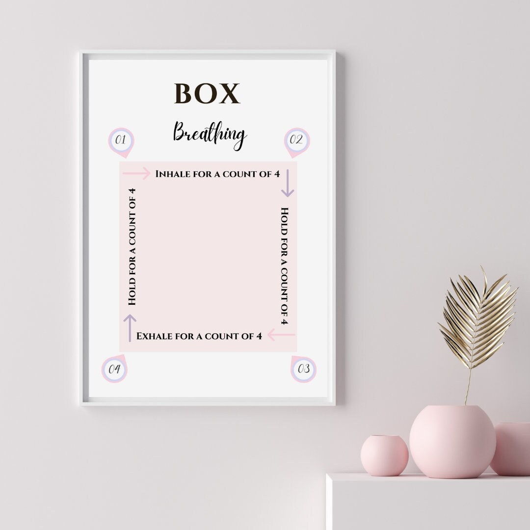 Box Breathing Poster Wall Art Square Breathing Worksheet Anxiety Relief ...