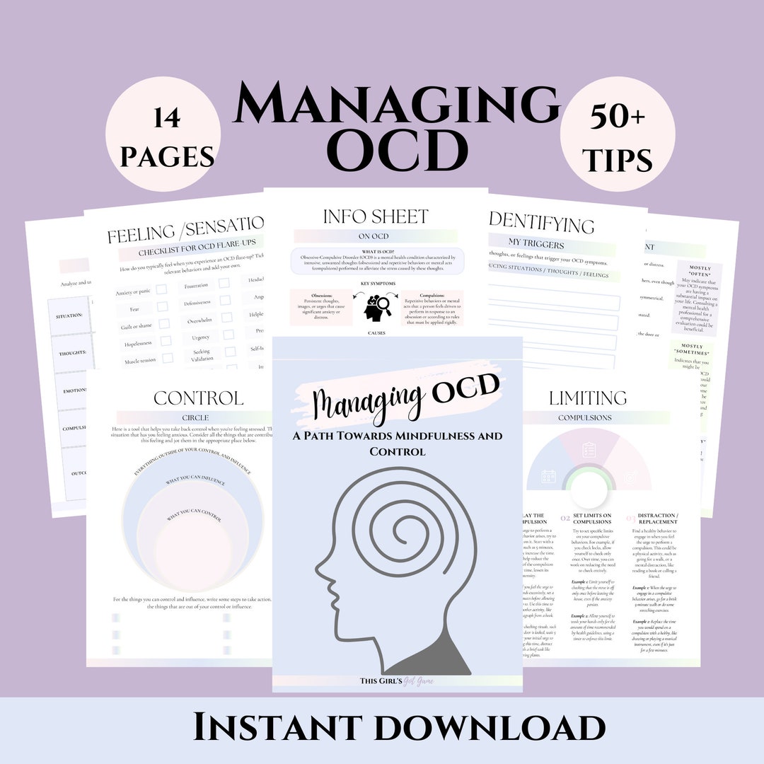 OCD Therapy Worksheets Anxiety Coping Skills Exercises CBT Workbook ERP Self-help Strategies ...