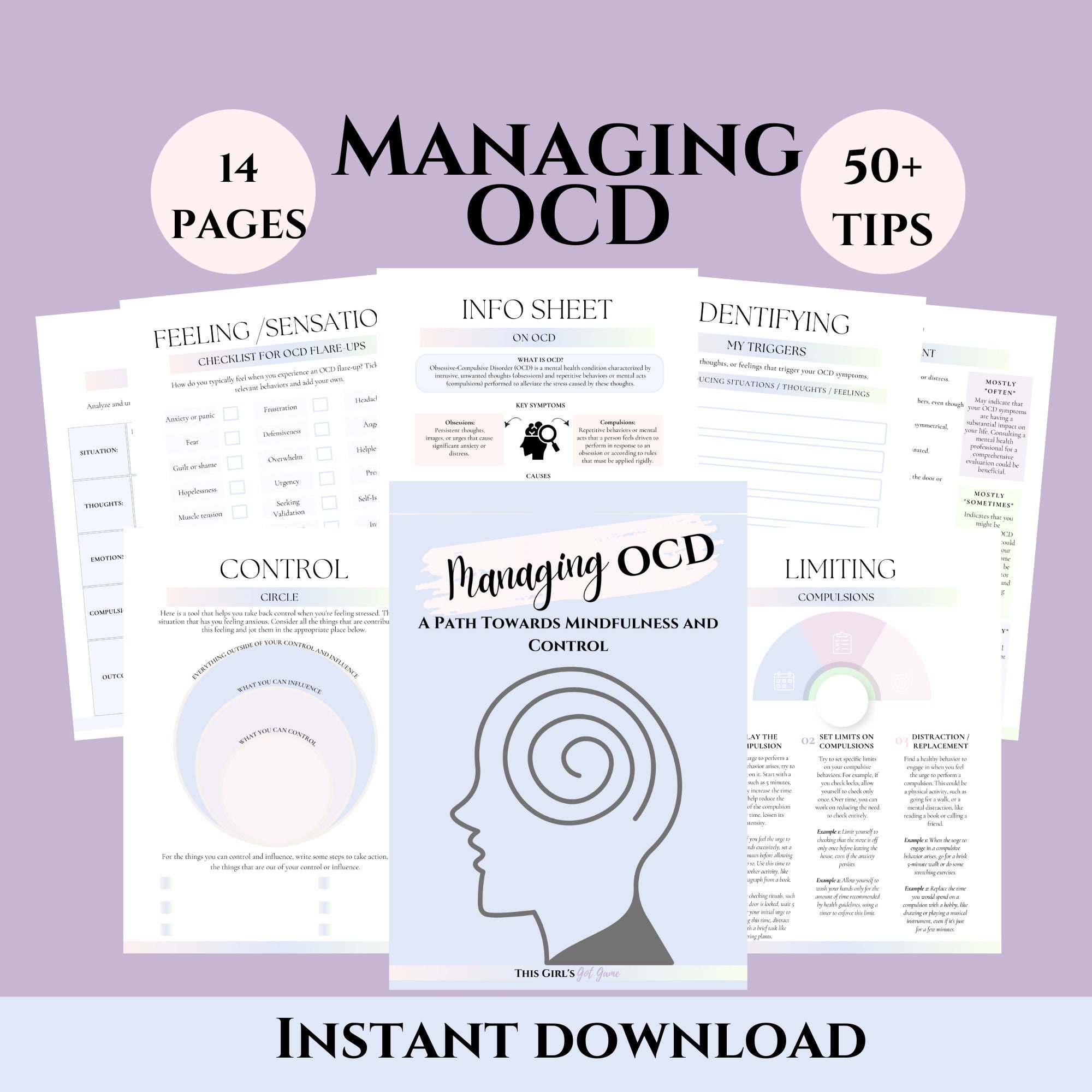 OCD Therapy Worksheets Anxiety Coping Skills Exercises CBT Workbook ERP ...