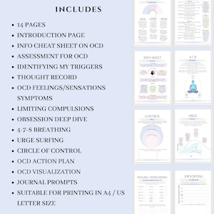 OCD Therapy Worksheets Anxiety Coping Skills Exercises CBT Workbook ERP ...