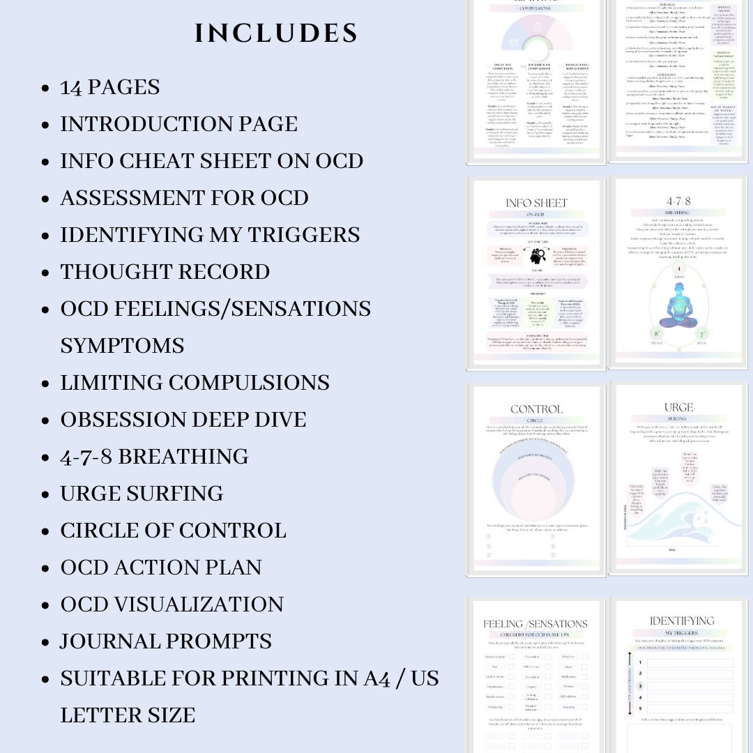 OCD Therapy Worksheets Anxiety Coping Skills Exercises CBT Workbook ERP ...