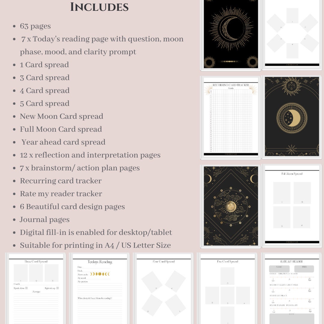Printable Daily Tarot Journal Tarot Deck Card Reading Planner Tarot ...