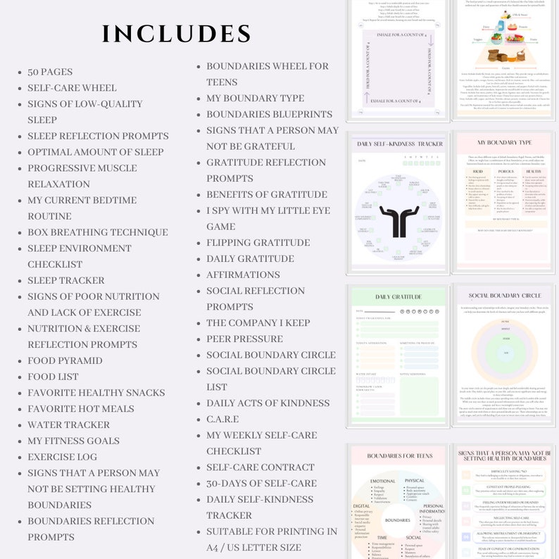 Teen Self Care Journal Youth Wellness Journal Confidence Worksheet Kids ...