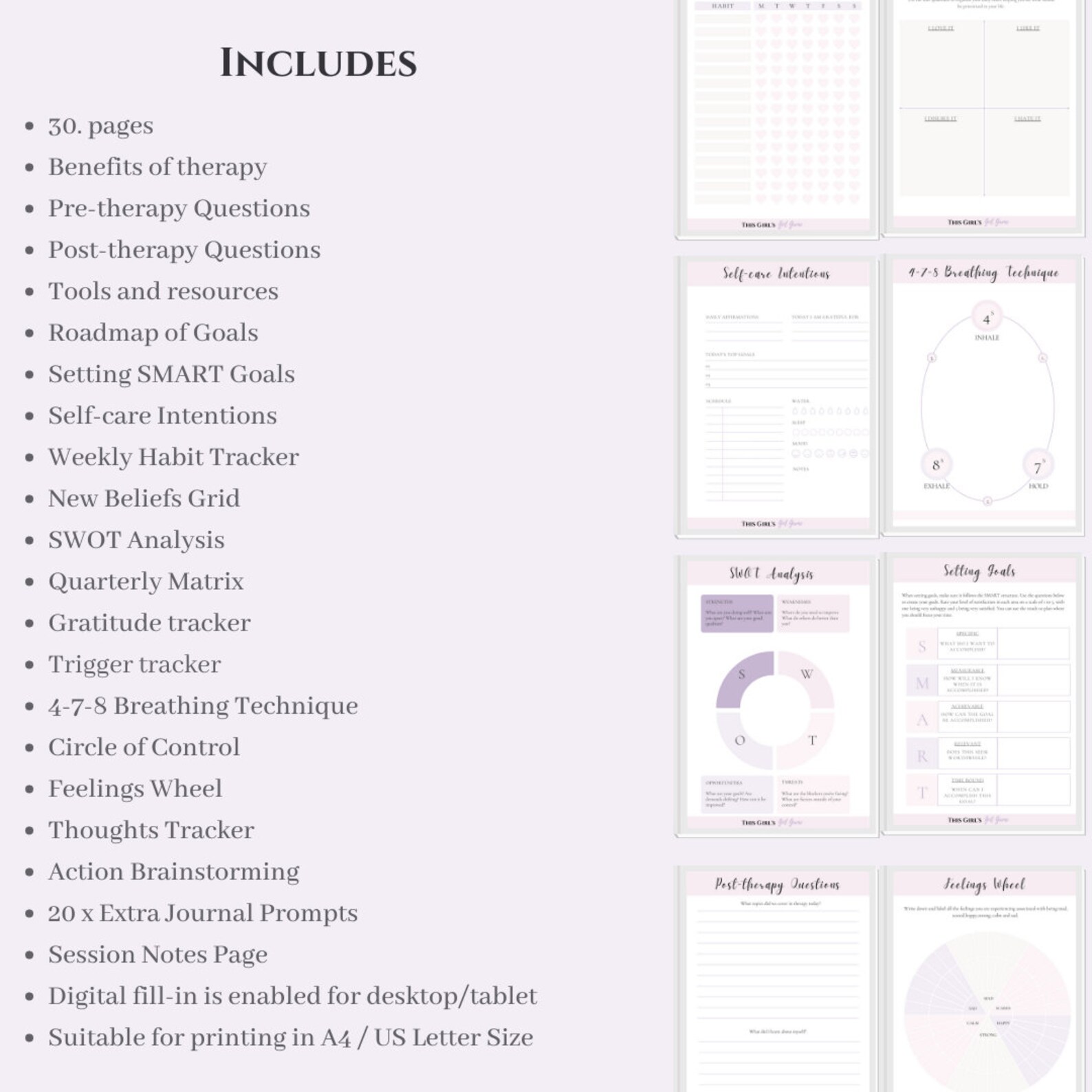 Therapy Journal Mental Health Reflection Tool Therapy Preparation Guide ...