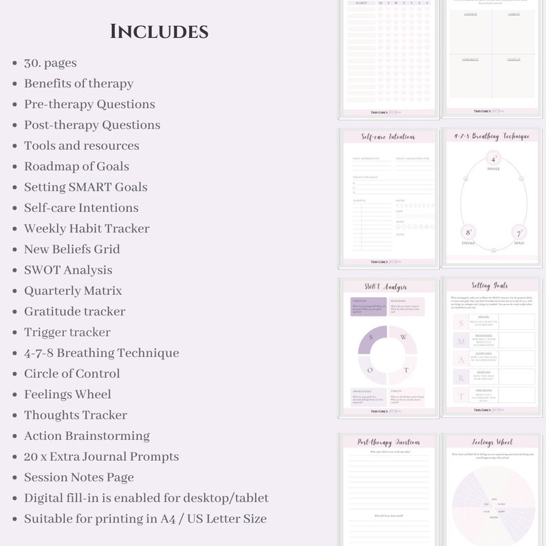 Therapy Journal Mental Health Reflection Tool Therapy Preparation Guide ...