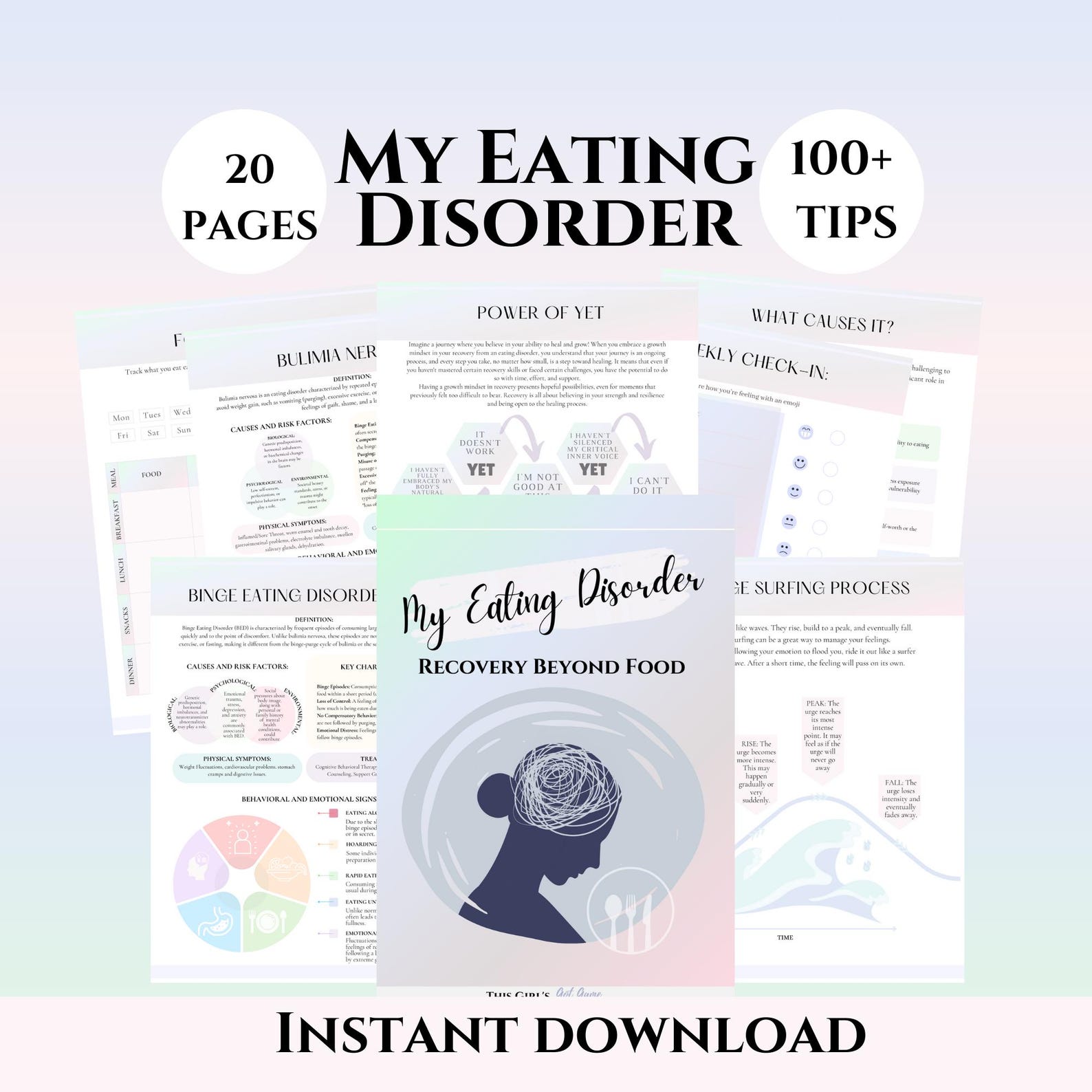 Eating Disorder Recovery Workbook Journal ED Therapy Worksheets Body ...