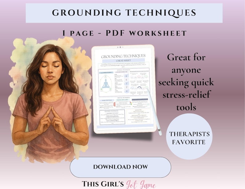 Anxiety Grounding Techniques Cheat Sheet 5-4-3-2-1 Method Sensory ...