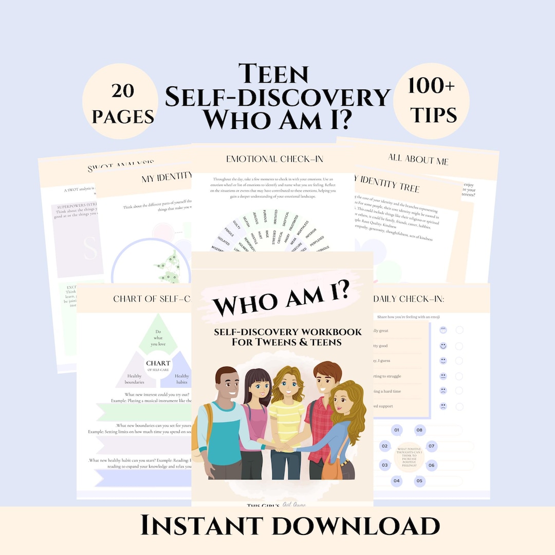 Teen Discovery Therapy Worksheets Identity Journal Kids Counsellor ...