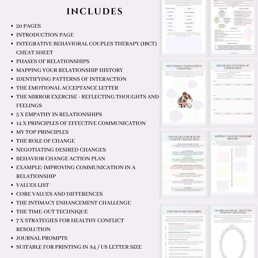 IBCT Couples Therapy Worksheets Relationship Conflict Resolution ...