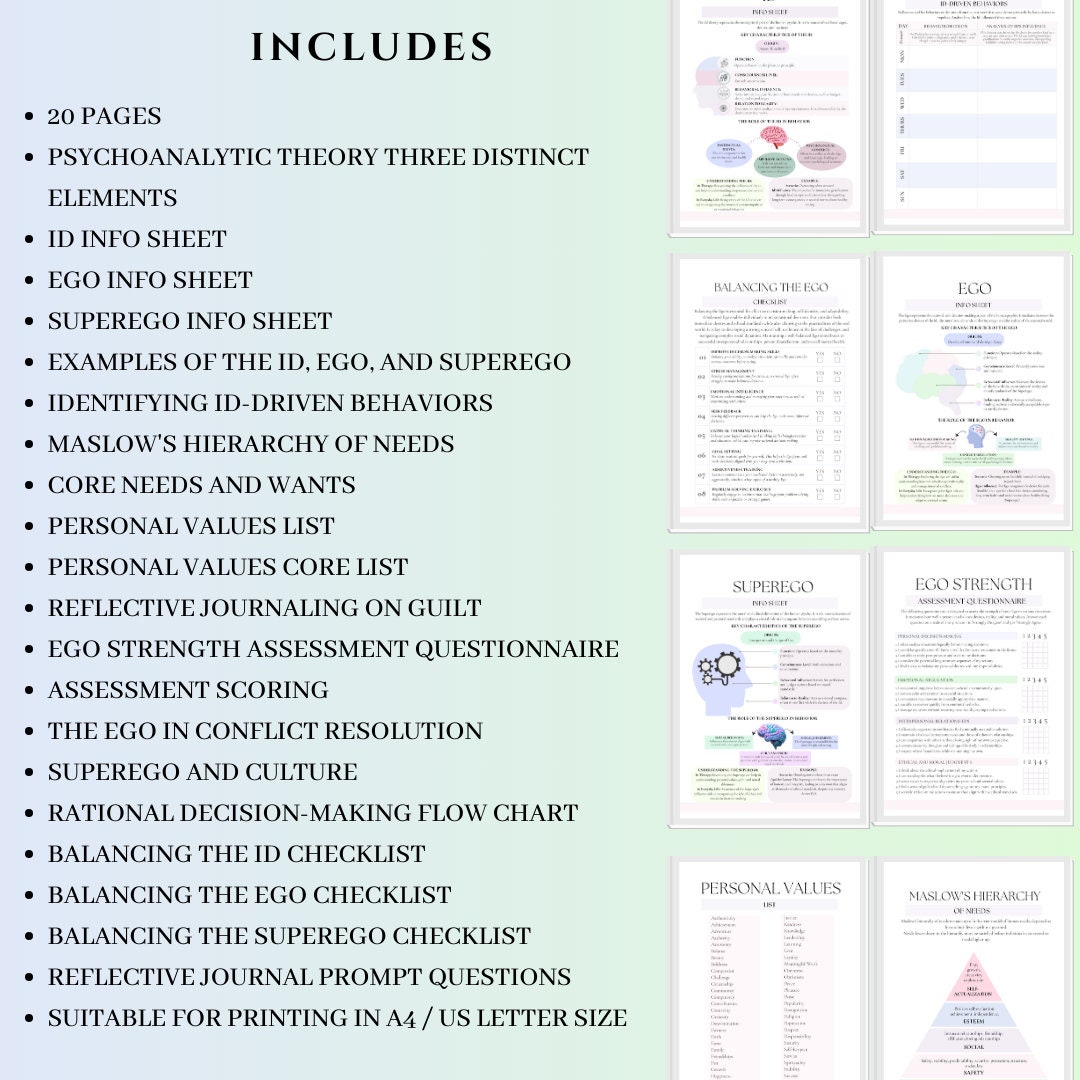 Therapy Worksheets Id Ego Superego Psychoanalytic Therapy Self-identity ...