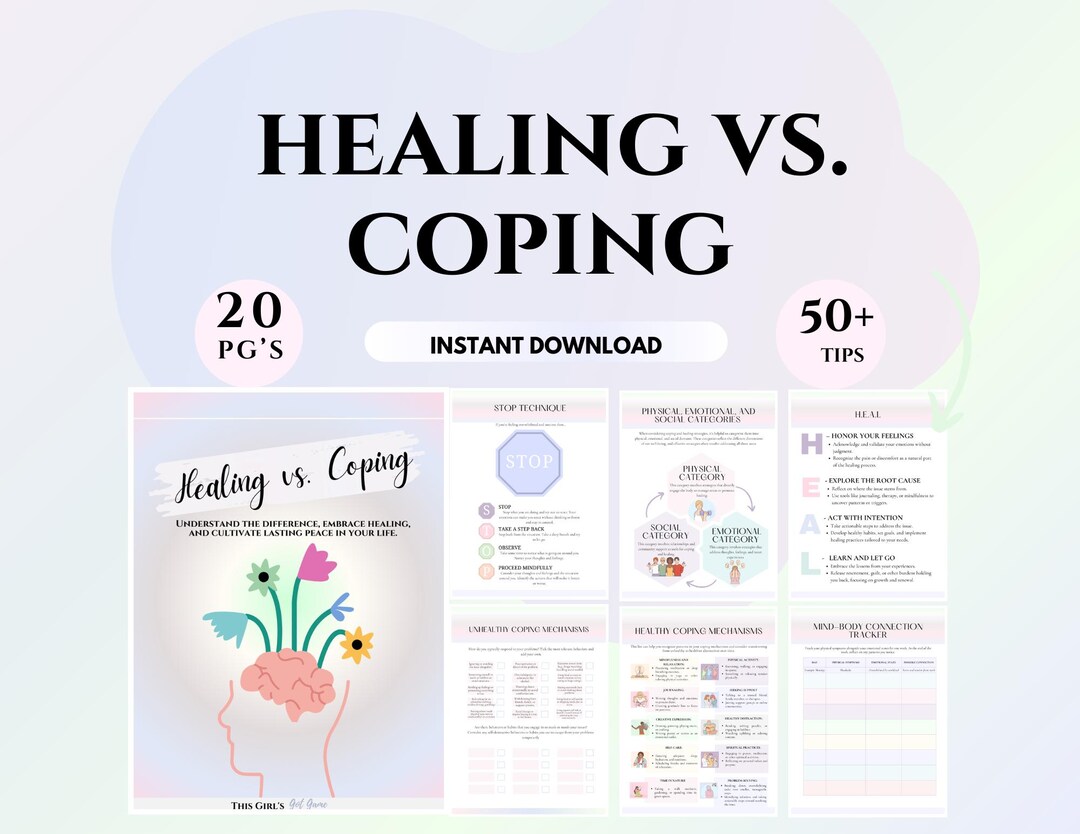 Healing Vs. Coping Workbook Emotional Healing Therapy Worksheets CBT ...