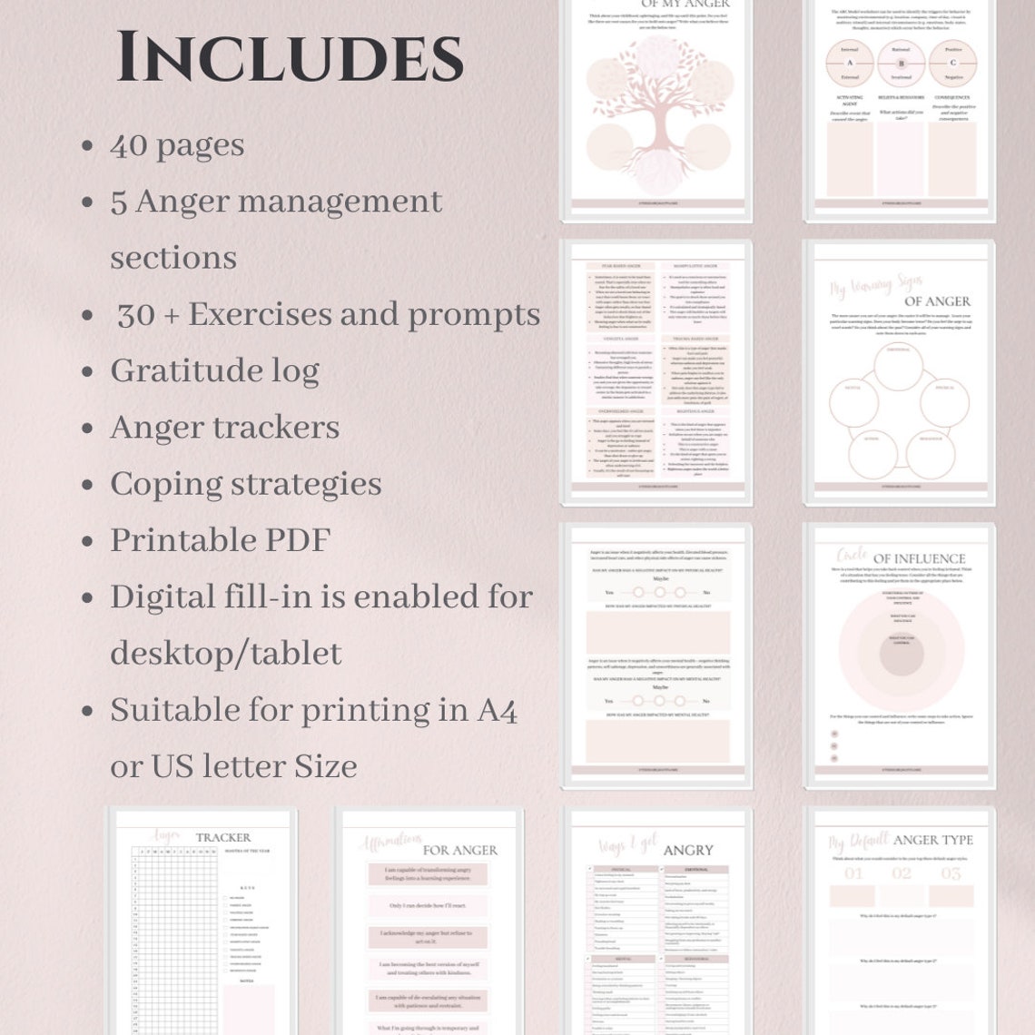 Anger Management Workbook Anger Worksheets Printable CBT Anger Therapy ...