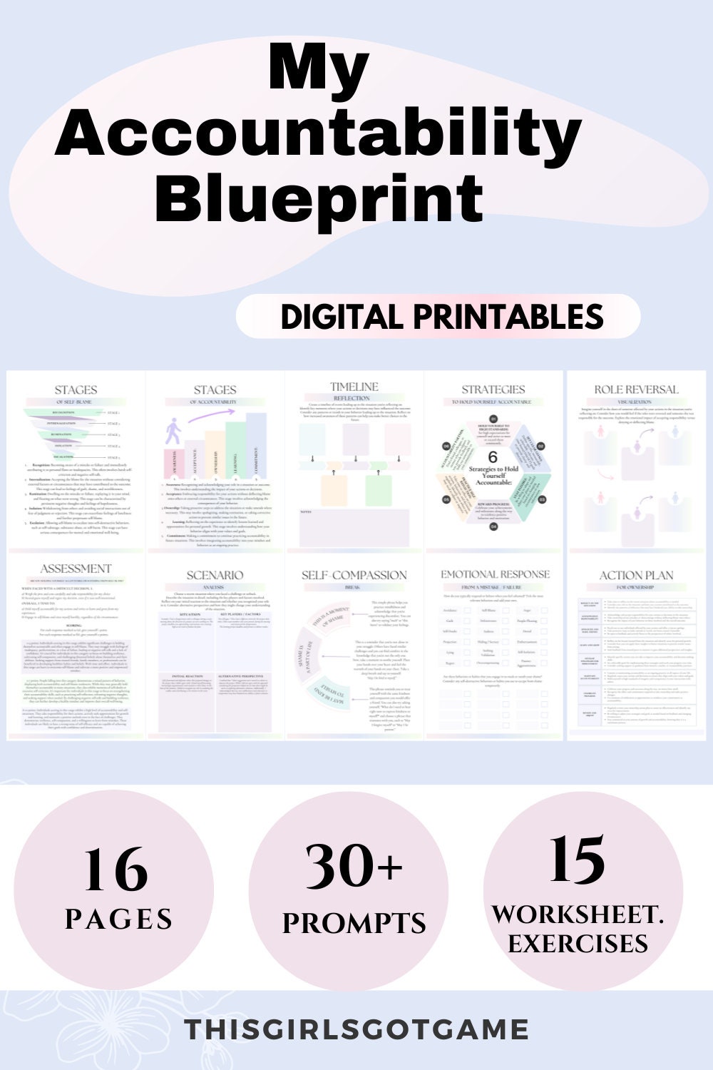 Accountability Worksheets Self-blame Printables ACT Therapy Journal ...