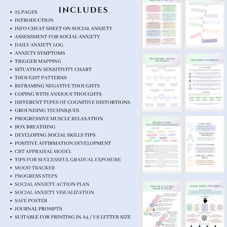 Social Anxiety Workbook CBT Therapy Worksheets SAD Behavioral Therapy ...