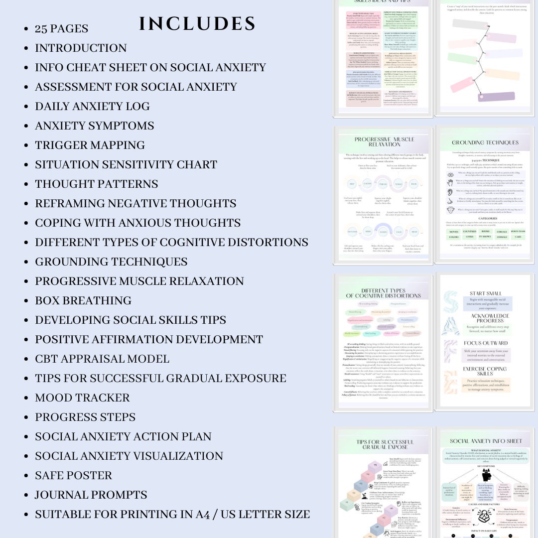 Social Anxiety Workbook CBT Therapy Worksheets SAD Behavioral Therapy ...
