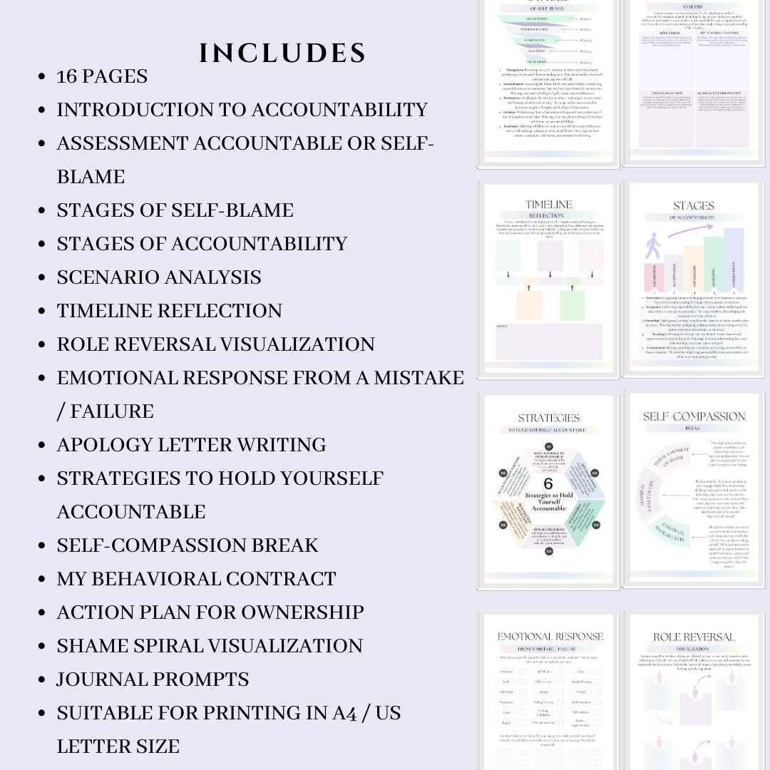 Accountability Worksheets Self-blame Printables ACT Therapy Journal ...