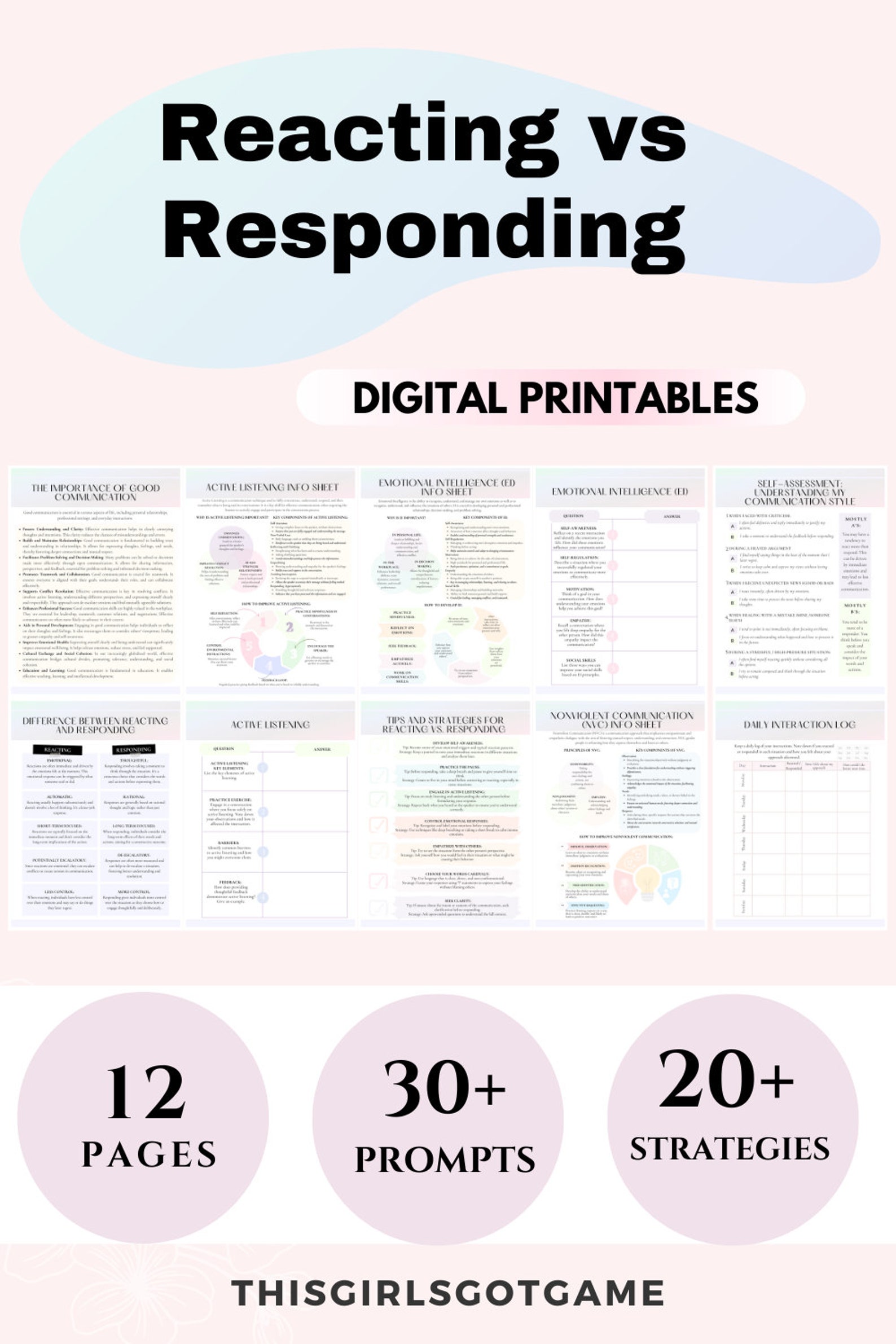 Reacting Vs Responding Communication Skills Worksheets for Therapists ...