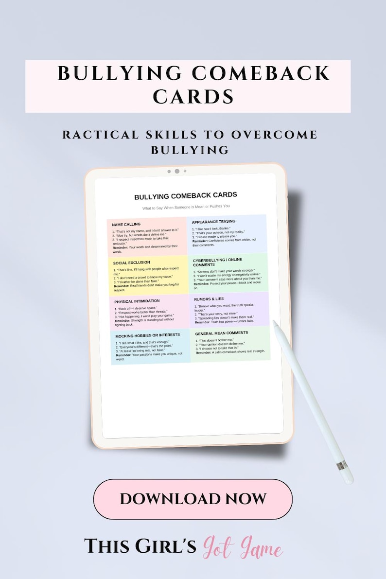 Teen Bullying Comeback Cards Instant Download PDF Anti-bullying ...