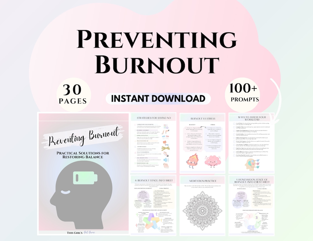 Burnout Kit Stress Relief Printables Burnout Workbook Stress Management ...