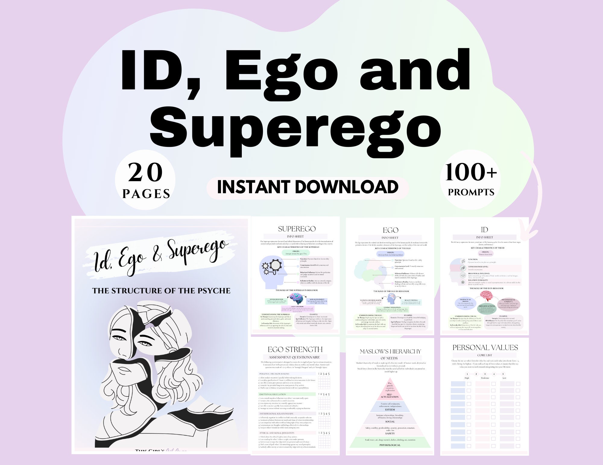 Therapy Worksheets Id Ego Superego Psychoanalytic Therapy Self-identity ...