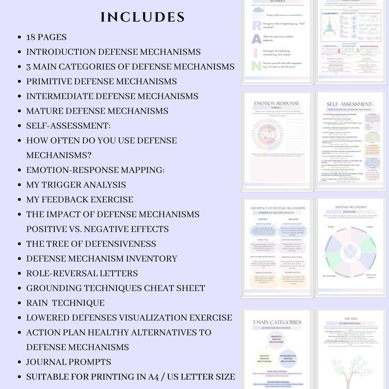 Defense Mechanisms Therapy Worksheets Emotional Regulation Coping ...