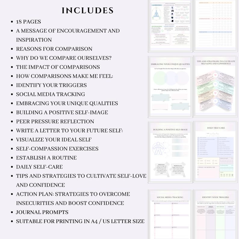 Teen Self-love Worksheets Comparison Teen Identity Journal Therapist ...