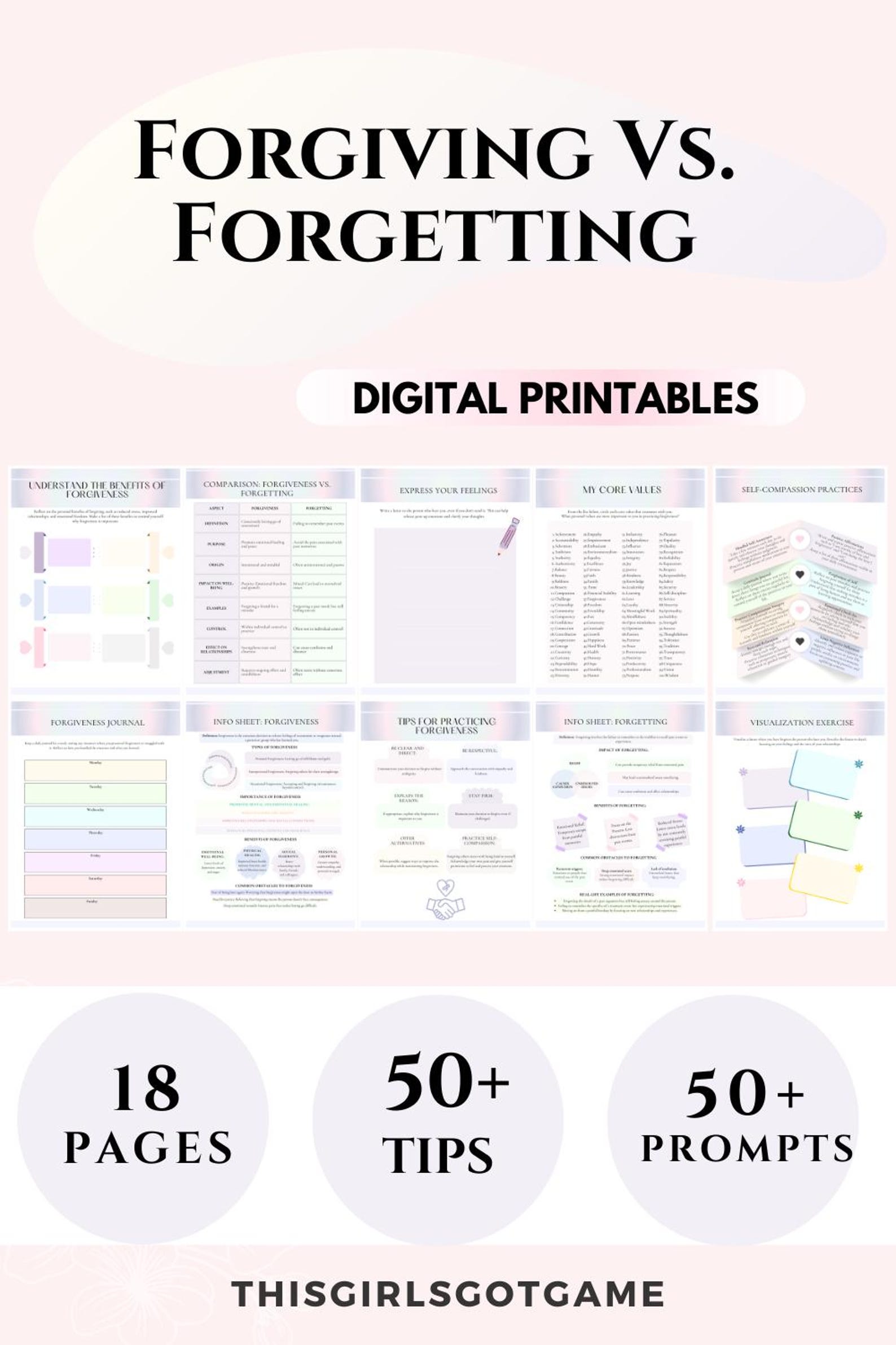 Forgiveness Worksheets Emotional Healing Journal Self Help Therapy ...