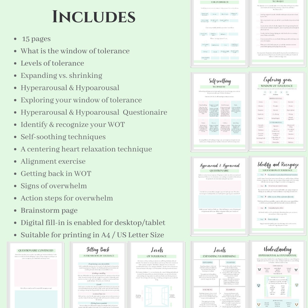 Window of Tolerance Regulate Emotions Stress Management Worksheet DBT ...