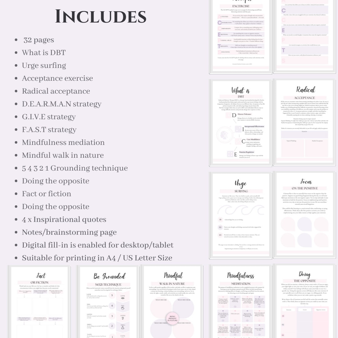DBT Workbook Journal DBT Worksheets Emotional Regulation Therapy ...