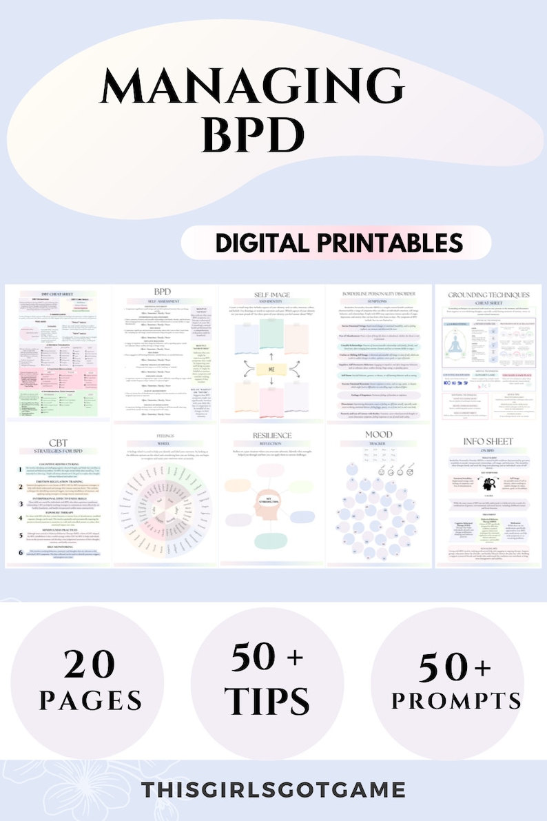 Borderline Personality Disorder Therapy Worksheets BPD Journal Coping ...
