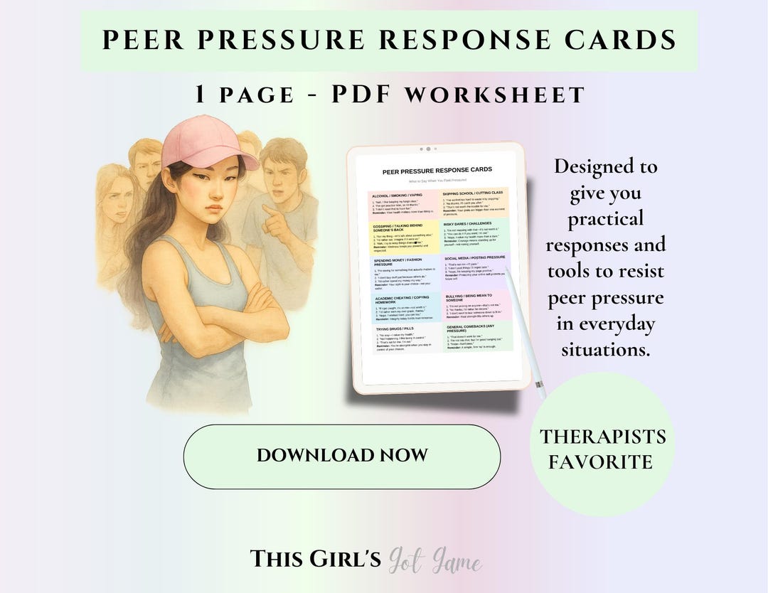 Teen Peer Pressure Response Cards One-page Printable Guide for Teens ...