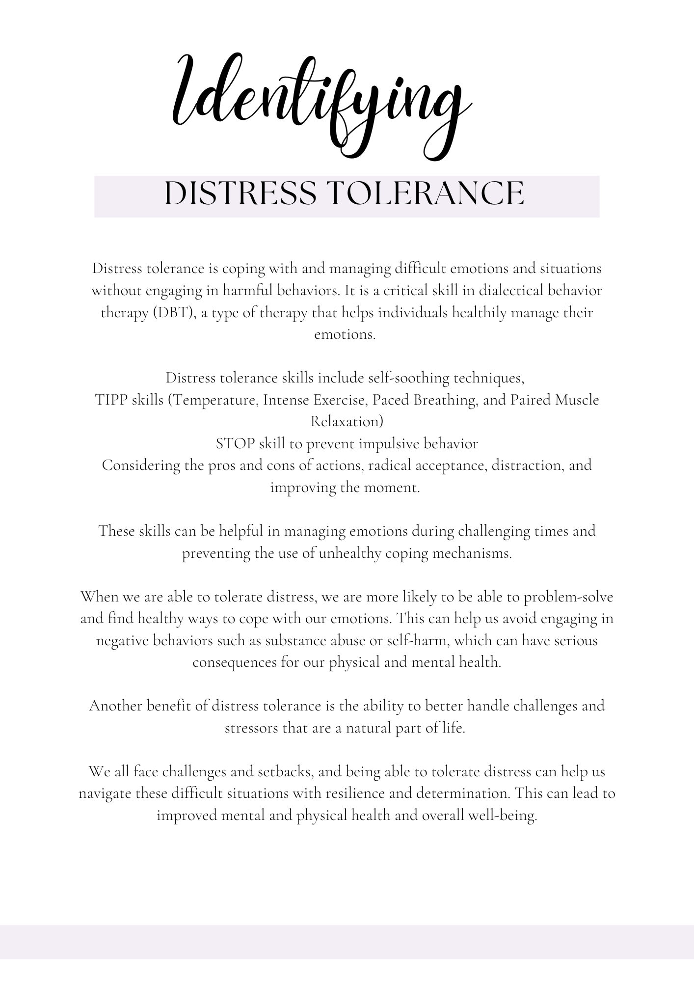 Distress Tolerance Journal Dialectical Behavior Therapy DBT Worksheets ...