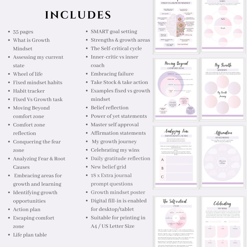 Growth Mindset Workbook Journal Worksheets Cultivate Resilience Embrace ...