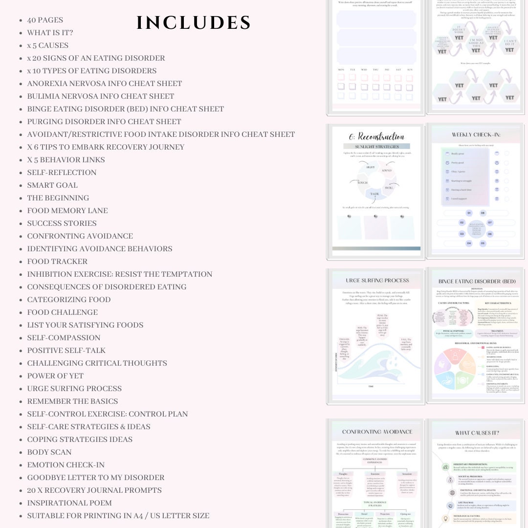 Eating Disorder Recovery Workbook Journal ED Therapy Worksheets Body ...