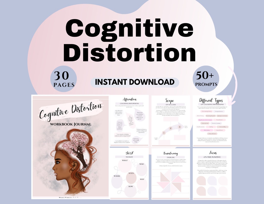Cognitive Distortions Journal Self Esteem Worksheets Black and White ...