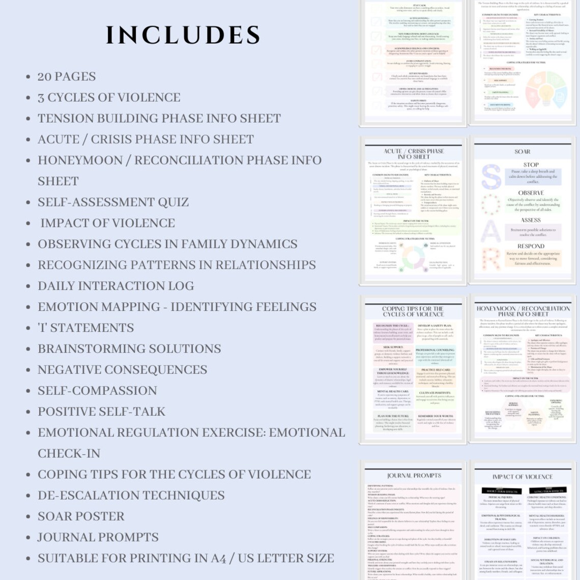 Cycle of Violence Printables Trauma PTSD Worksheets Abuse Recovery ...