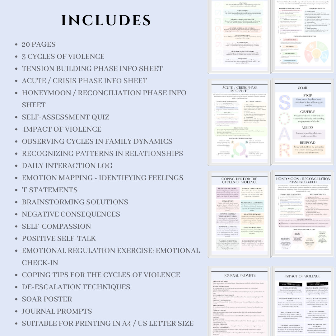 Cycle of Violence Printables Trauma PTSD Worksheets Abuse Recovery ...