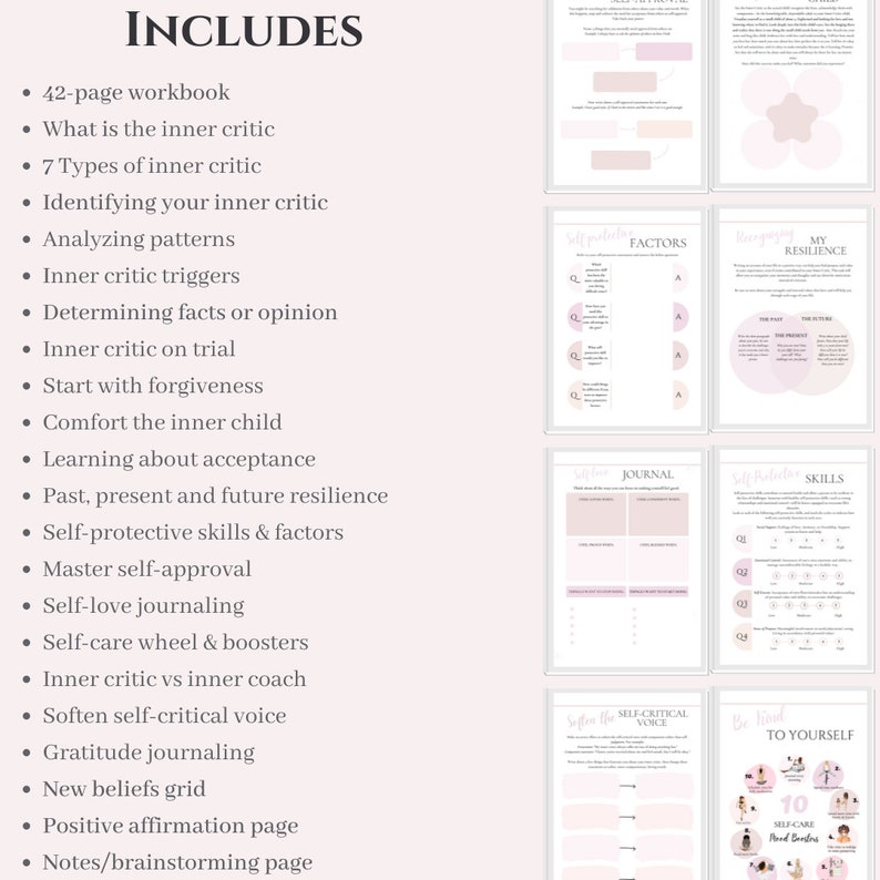 Inner Critic Workbook Negative Self-talk Self Help Worksheets Self ...